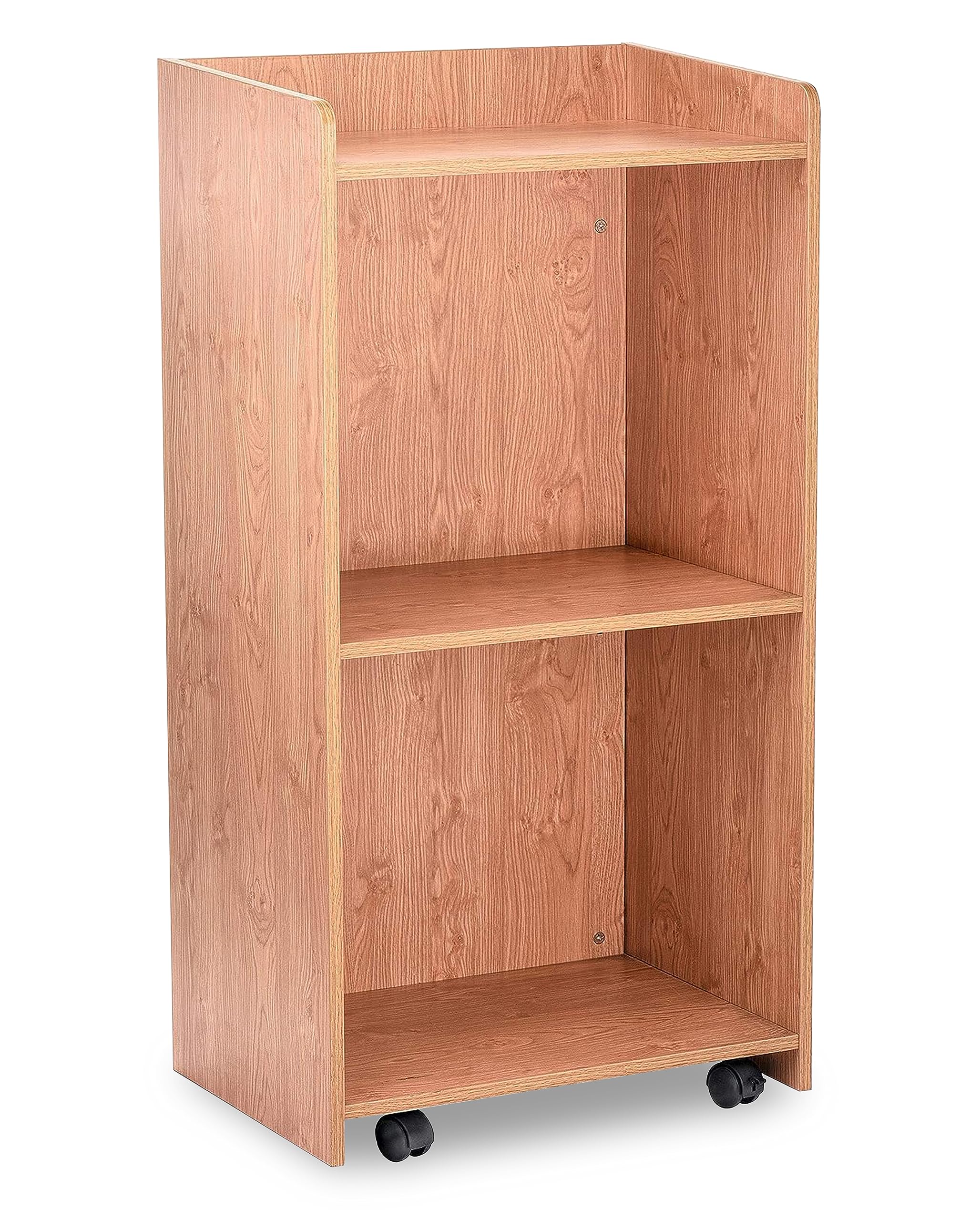 AdirOffice Podium with Wheels, Hostess Stand for Restaurant, Rolling Podium Stand, Medium Oak