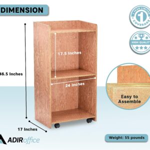 AdirOffice Podium with Wheels, Hostess Stand for Restaurant, Rolling Podium Stand, Medium Oak