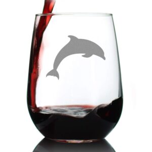 dolphin silhouette stemless wine glass - cute dolphin themed gifts or party decor for women and men - large