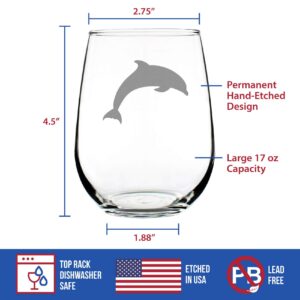 Dolphin Silhouette Stemless Wine Glass - Cute Dolphin Themed Gifts or Party Decor for Women and Men - Large