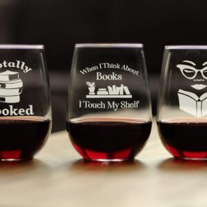 Book Reading Woman Stemless Wine Glass - Cute Book Club Gifts for Readers and Librarians - Large