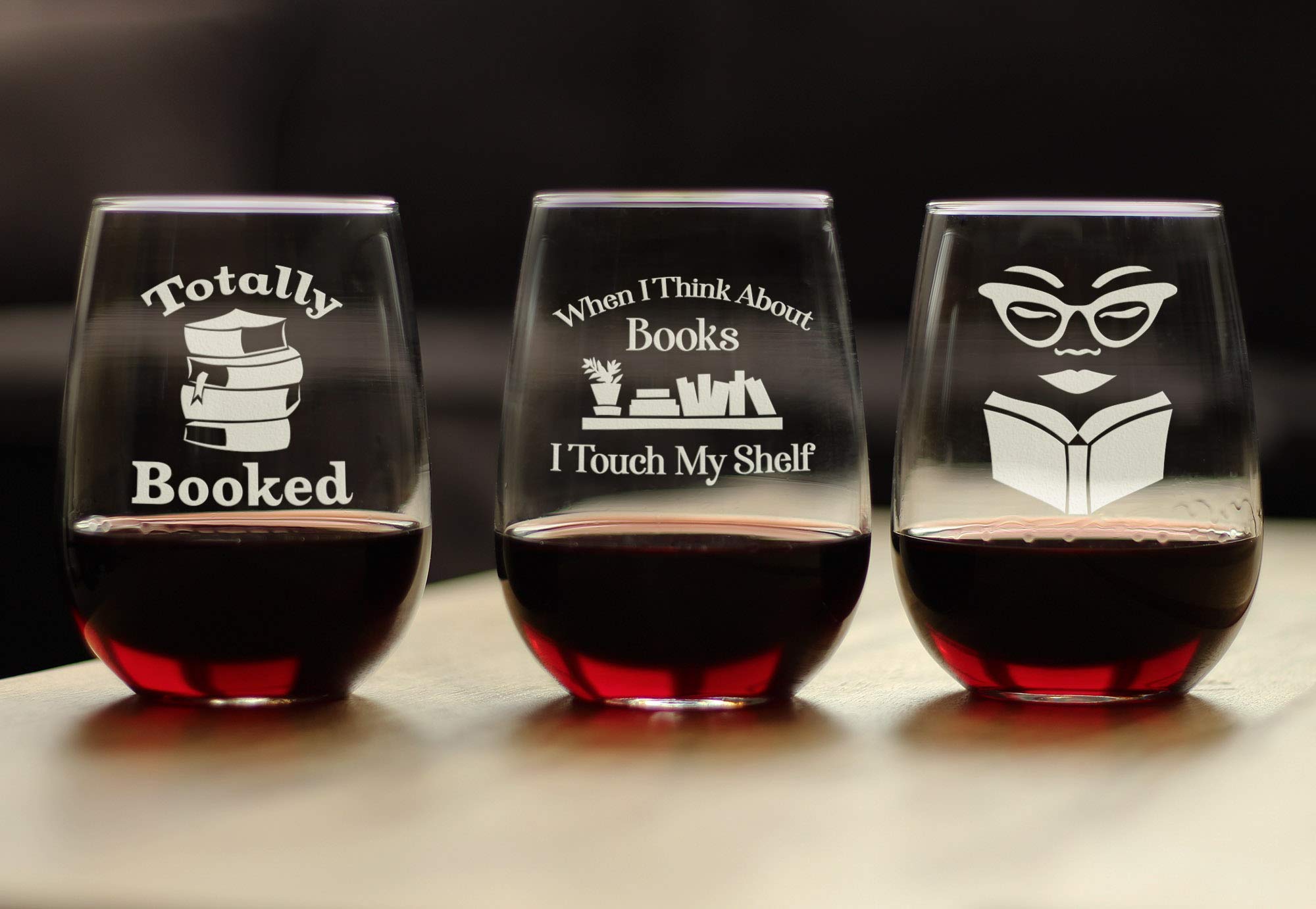 Book Reading Woman Stemless Wine Glass - Cute Book Club Gifts for Readers and Librarians - Large