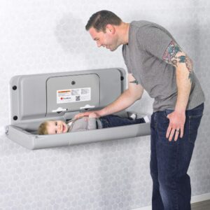 Foundations Ultra 200-EH Horizontal Wall-Mounted Baby Changing Station for Commercial Restrooms, High Density Polyethylene, Includes Safety Straps, Meets All Safety Standards, Made in The USA (Gray)