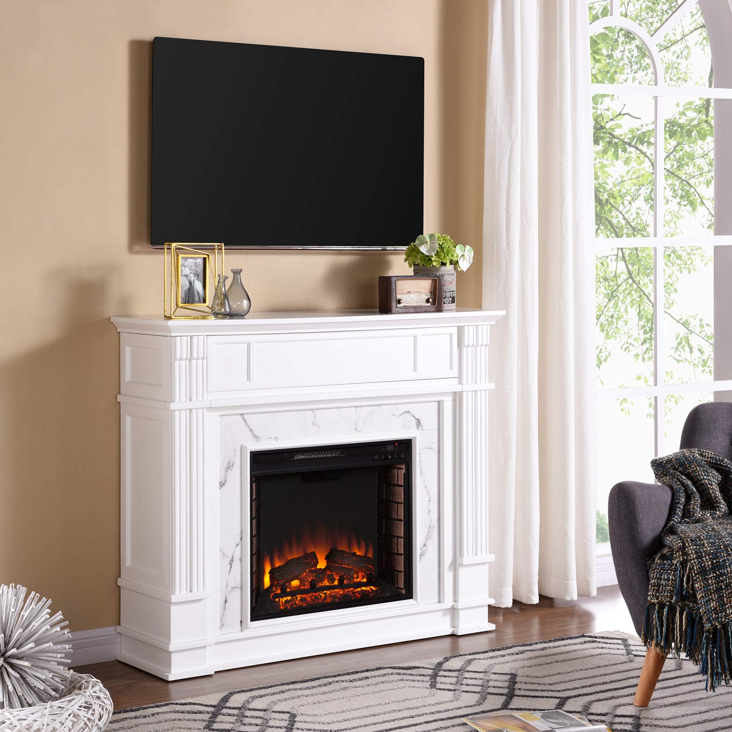 Highgate Faux Cararra Marble Electric Media Fireplace