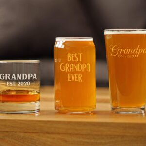 Best Grandpa Ever - Stemless Wine Glass Gift for Grandfathers & Dads - Fun Birthday Glassware - Large Glasses