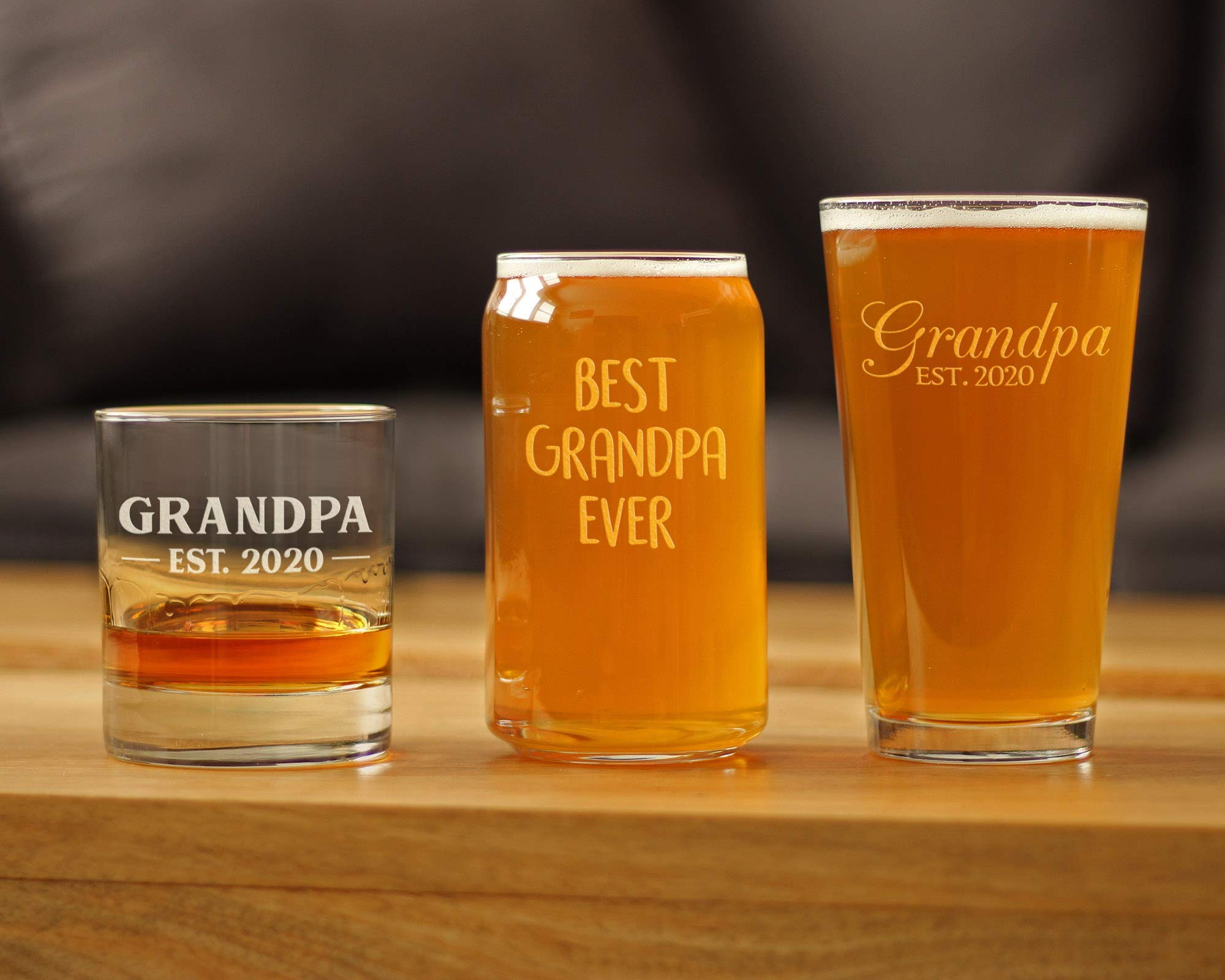 Best Grandpa Ever - Stemless Wine Glass Gift for Grandfathers & Dads - Fun Birthday Glassware - Large Glasses