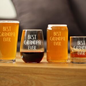 Best Grandpa Ever - Stemless Wine Glass Gift for Grandfathers & Dads - Fun Birthday Glassware - Large Glasses