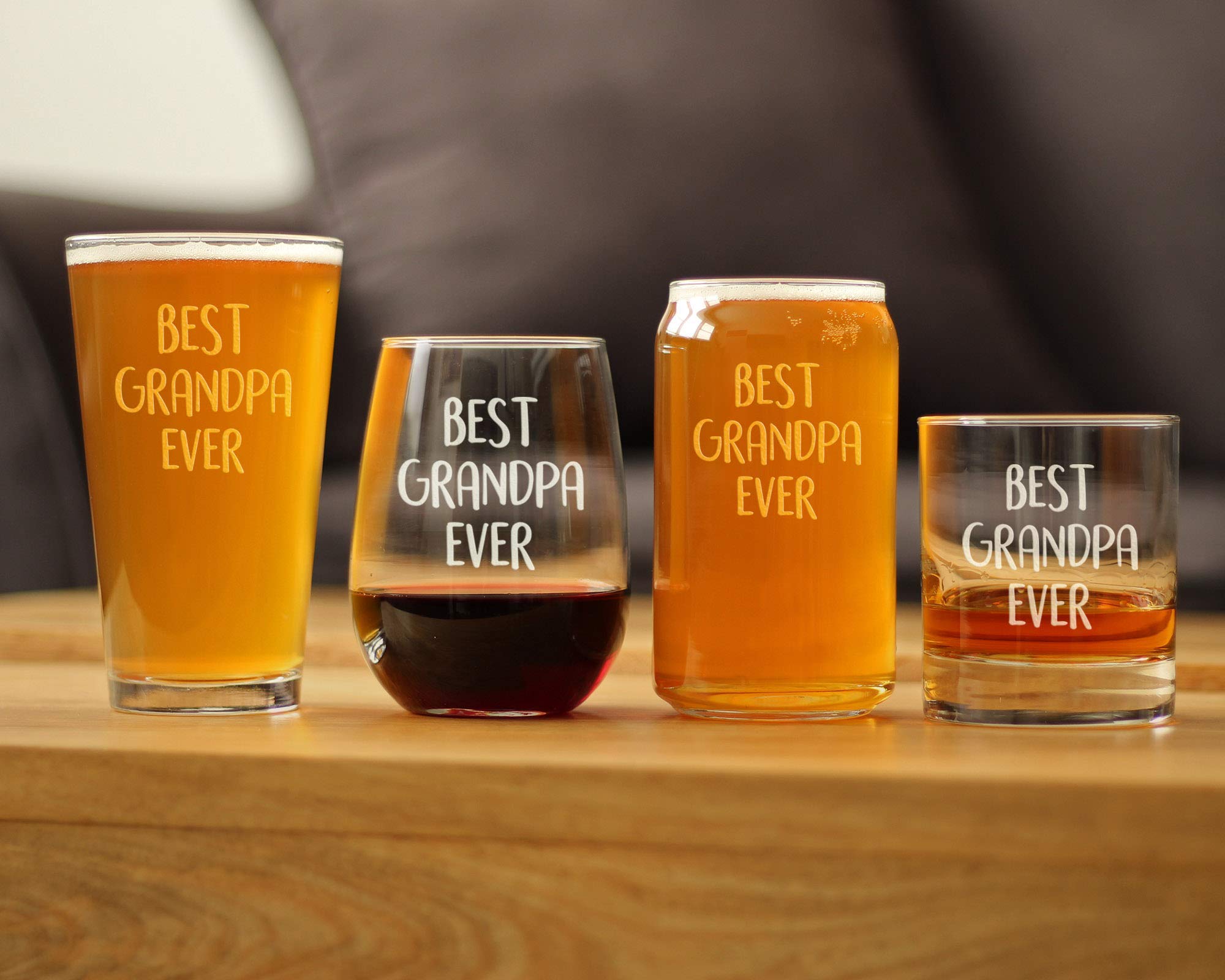 Best Grandpa Ever - Stemless Wine Glass Gift for Grandfathers & Dads - Fun Birthday Glassware - Large Glasses