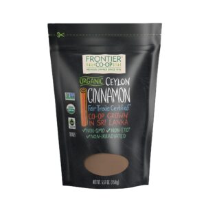 frontier co-op organic fair trade ground ceylon cinnamon 5.57oz - cinnamon powder organic, bulk bag refill for cinnamon shaker