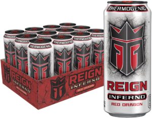 reign inferno red dragon, thermogenic fuel, fitness and performance drink, 16 fl oz (pack of 12)