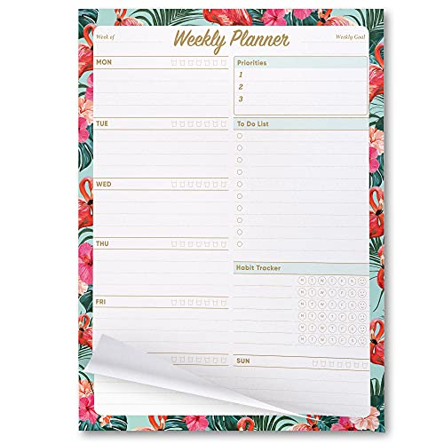 Oriday Weekly Planner Task Organizer Pad - 52 Sheets Undated Tear-away Planning Notepad (7.8x10 Flamingo)