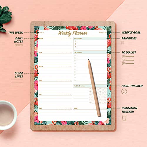 Oriday Weekly Planner Task Organizer Pad - 52 Sheets Undated Tear-away Planning Notepad (7.8x10 Flamingo)