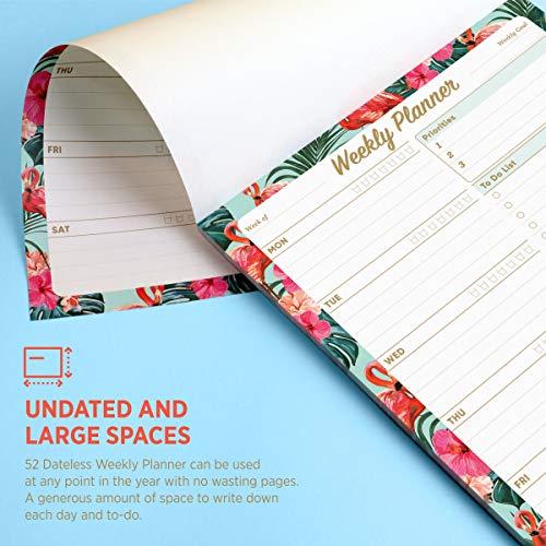 Oriday Weekly Planner Task Organizer Pad - 52 Sheets Undated Tear-away Planning Notepad (7.8x10 Flamingo)