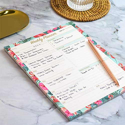 Oriday Weekly Planner Task Organizer Pad - 52 Sheets Undated Tear-away Planning Notepad (7.8x10 Flamingo)