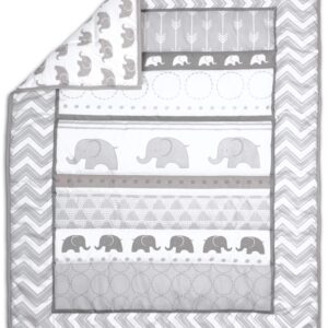 The Peanutshell Elephant Walk Crib Bedding Set - 3 Piece Unisex Nursery Set - Crib Quilt, Crib Sheet, Crib Skirt