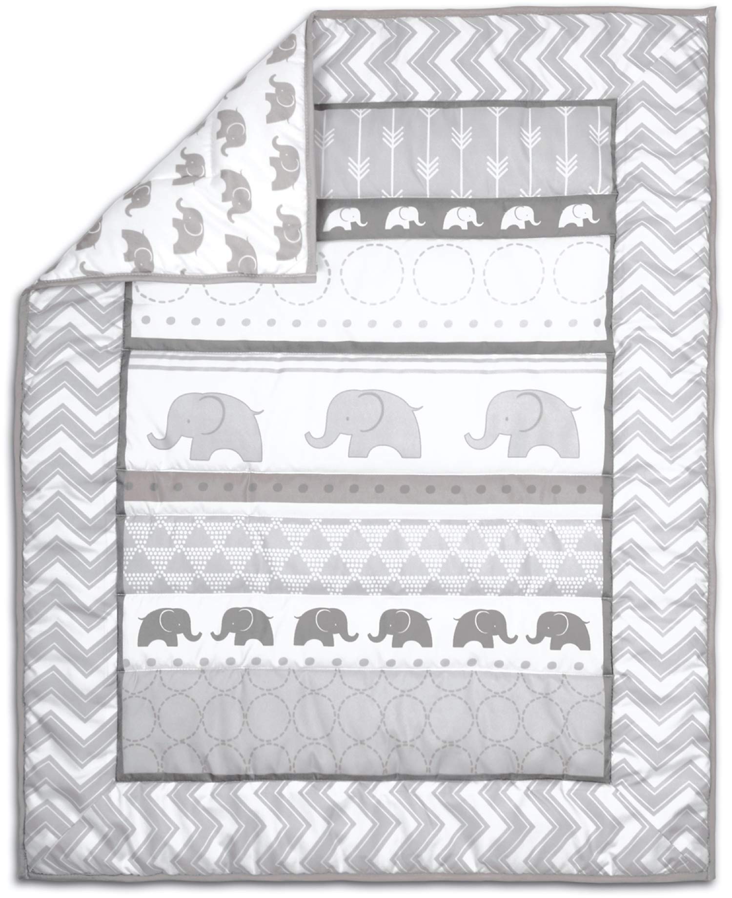 The Peanutshell Elephant Walk Crib Bedding Set - 3 Piece Unisex Nursery Set - Crib Quilt, Crib Sheet, Crib Skirt