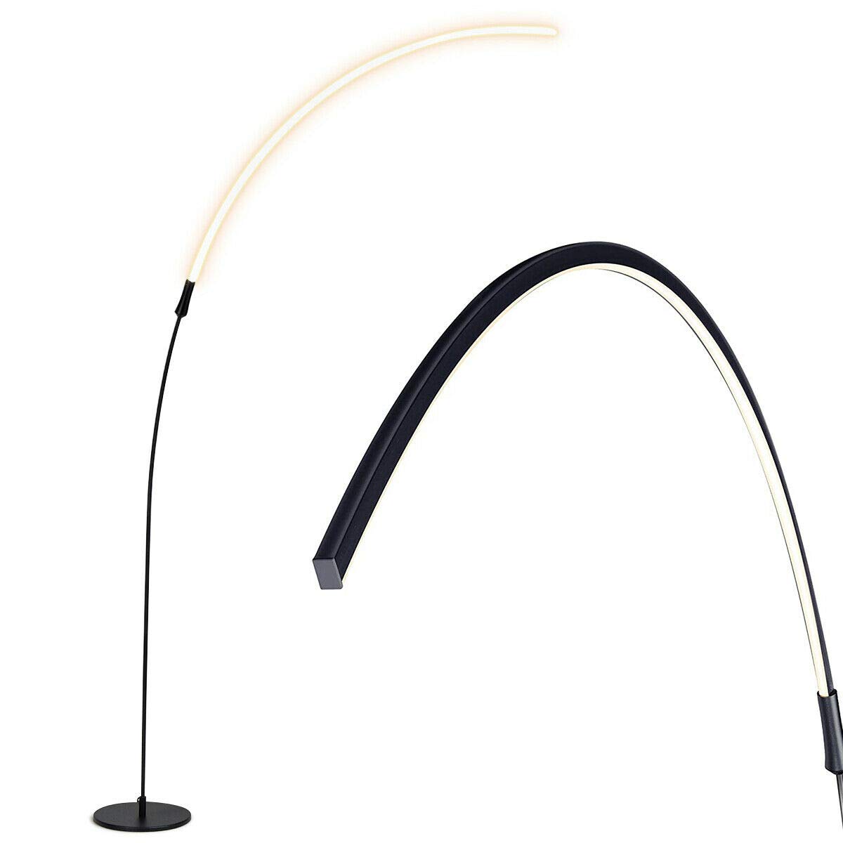 Tangkula LED Arc Floor Lamp, Curved Contemporary Minimalist Standing Lamp with 3 Brightness Levels, Modern Dimmable Adjustable Tall Reading Light, 3000K Warm White (Black)