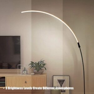 Tangkula LED Arc Floor Lamp, Curved Contemporary Minimalist Standing Lamp with 3 Brightness Levels, Modern Dimmable Adjustable Tall Reading Light, 3000K Warm White (Black)