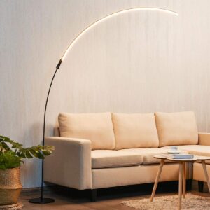 Tangkula LED Arc Floor Lamp, Curved Contemporary Minimalist Standing Lamp with 3 Brightness Levels, Modern Dimmable Adjustable Tall Reading Light, 3000K Warm White (Black)