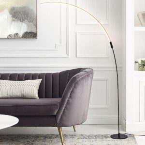 Tangkula LED Arc Floor Lamp, Curved Contemporary Minimalist Standing Lamp with 3 Brightness Levels, Modern Dimmable Adjustable Tall Reading Light, 3000K Warm White (Black)