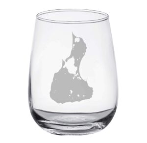 block island map - stemless wine glasses set of 2