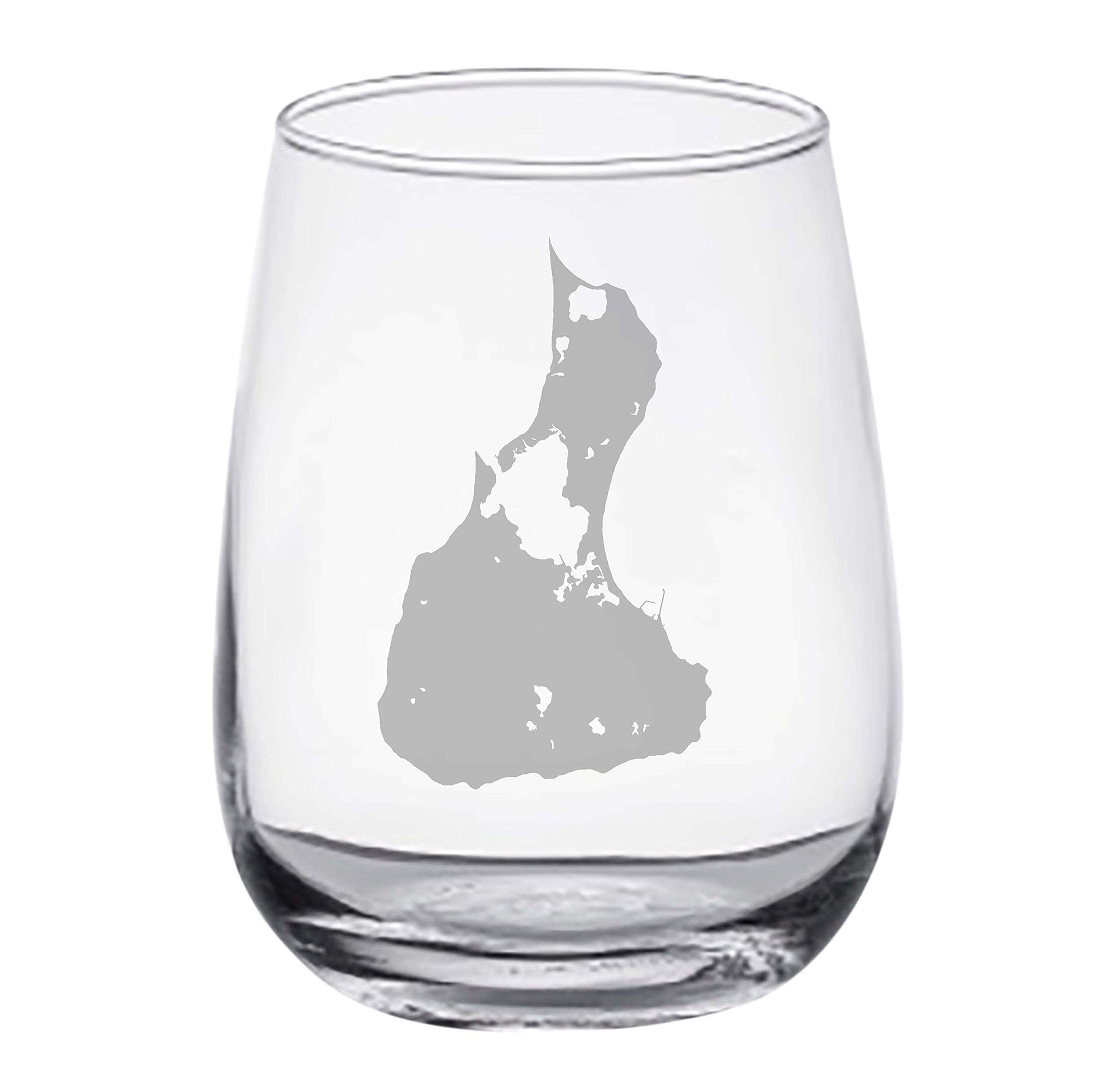 Block Island Map - Stemless Wine Glasses Set of 2