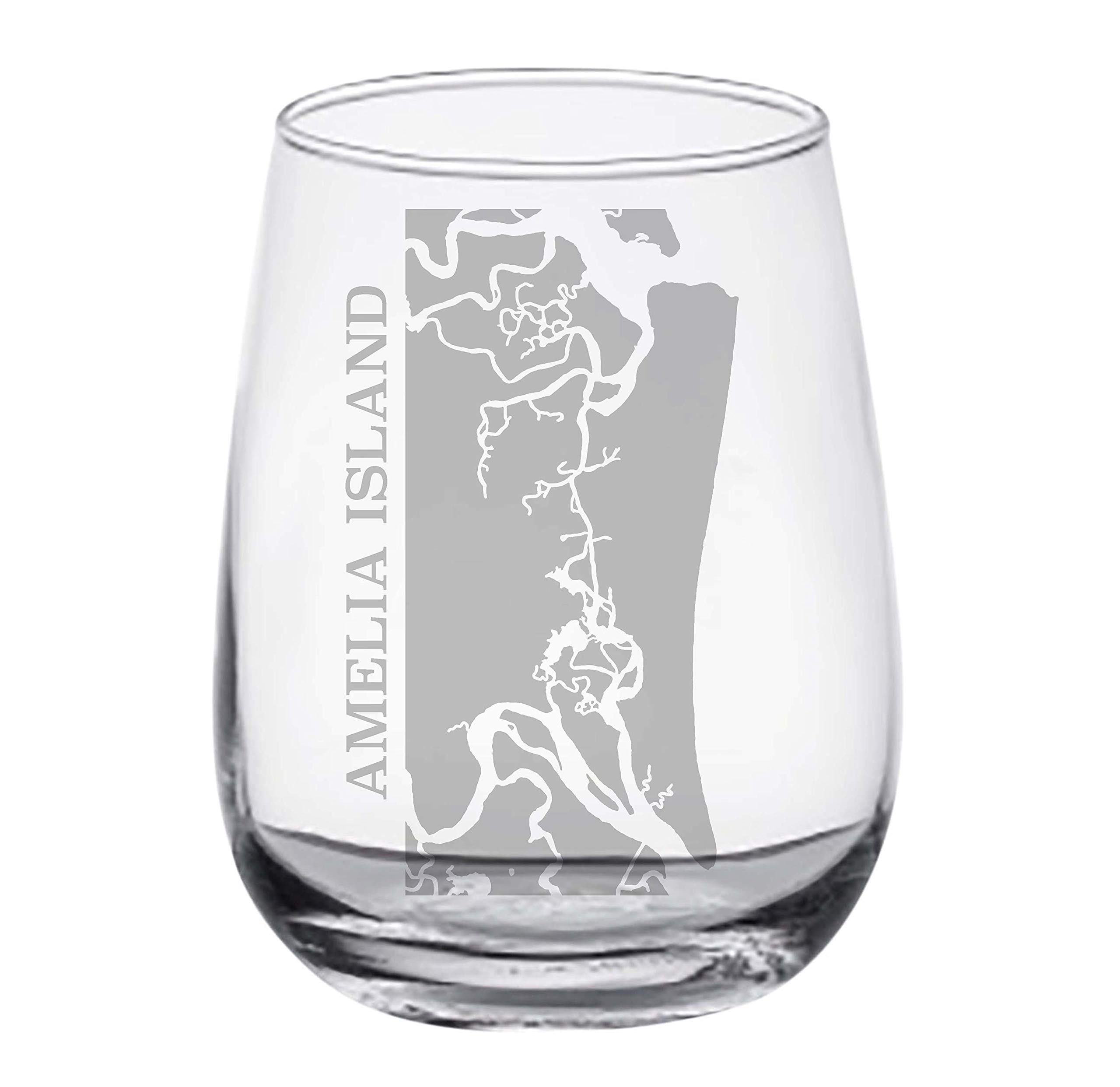 Amelia Island Map - Stemless Wine Glasses Set of 2