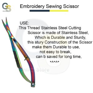 Embroidery Sewing Scissor - Titanium Spring Action Scissor 4.5" - German Grade Stainless Steel, Curved Tip, Snips, Thread Scissor - G.S Online Store