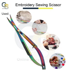 Embroidery Sewing Scissor - Titanium Spring Action Scissor 4.5" - German Grade Stainless Steel, Curved Tip, Snips, Thread Scissor - G.S Online Store