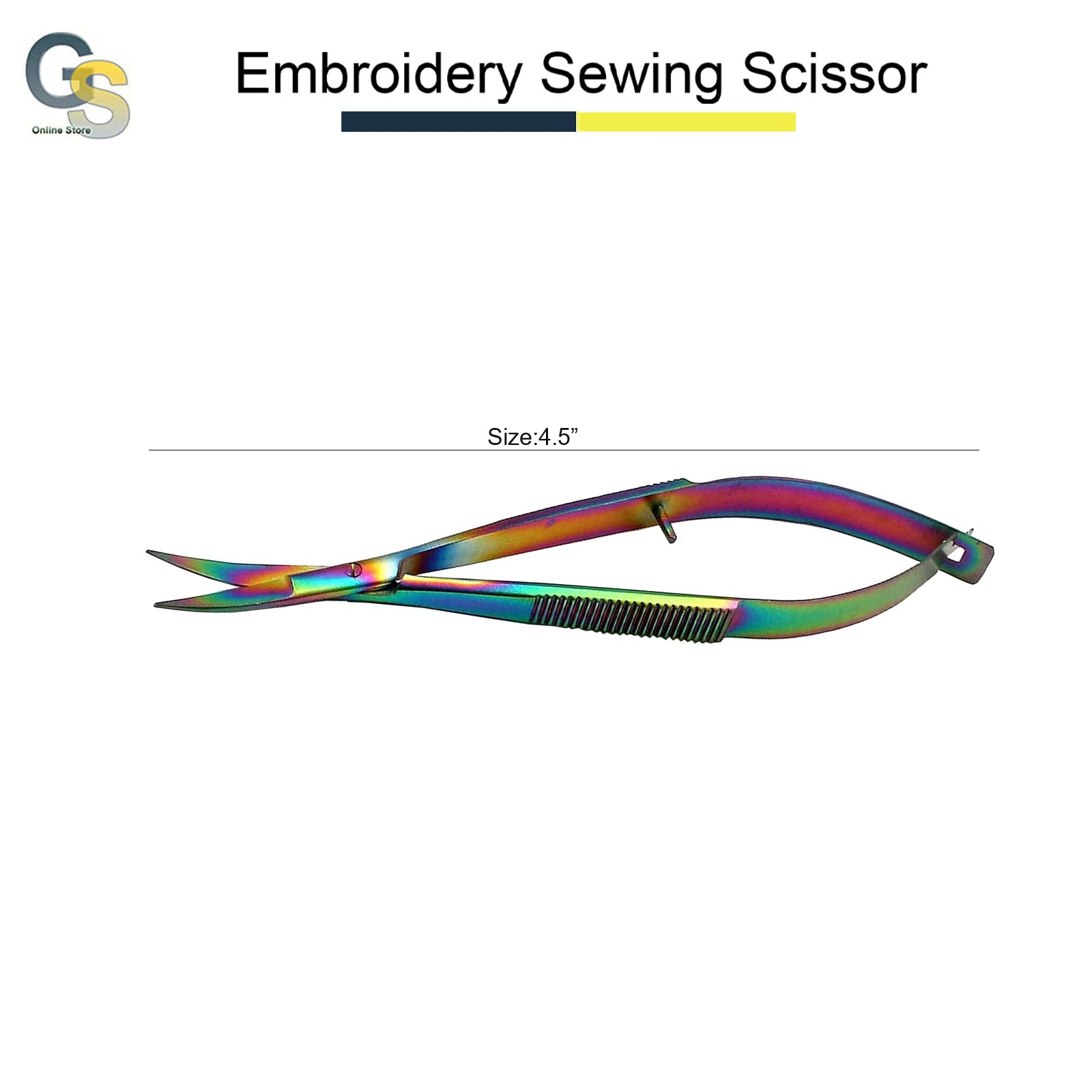 Embroidery Sewing Scissor - Titanium Spring Action Scissor 4.5" - German Grade Stainless Steel, Curved Tip, Snips, Thread Scissor - G.S Online Store