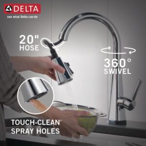 Delta Faucet Lenta Touch Kitchen Faucet Chrome, Chrome Kitchen Faucets with Pull Down Sprayer, Kitchen Sink Faucet, Touch Faucet for Kitchen Sink, Delta Touch2O Technology, Chrome 19802TZ-DST