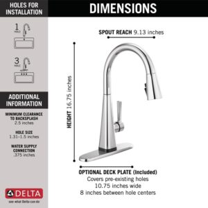 Delta Faucet Lenta Touch Kitchen Faucet Chrome, Chrome Kitchen Faucets with Pull Down Sprayer, Kitchen Sink Faucet, Touch Faucet for Kitchen Sink, Delta Touch2O Technology, Chrome 19802TZ-DST