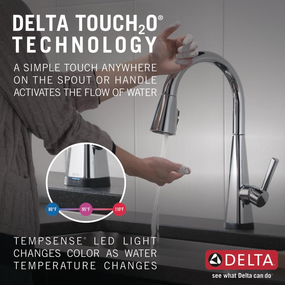 Delta Faucet Lenta Touch Kitchen Faucet Chrome, Chrome Kitchen Faucets with Pull Down Sprayer, Kitchen Sink Faucet, Touch Faucet for Kitchen Sink, Delta Touch2O Technology, Chrome 19802TZ-DST