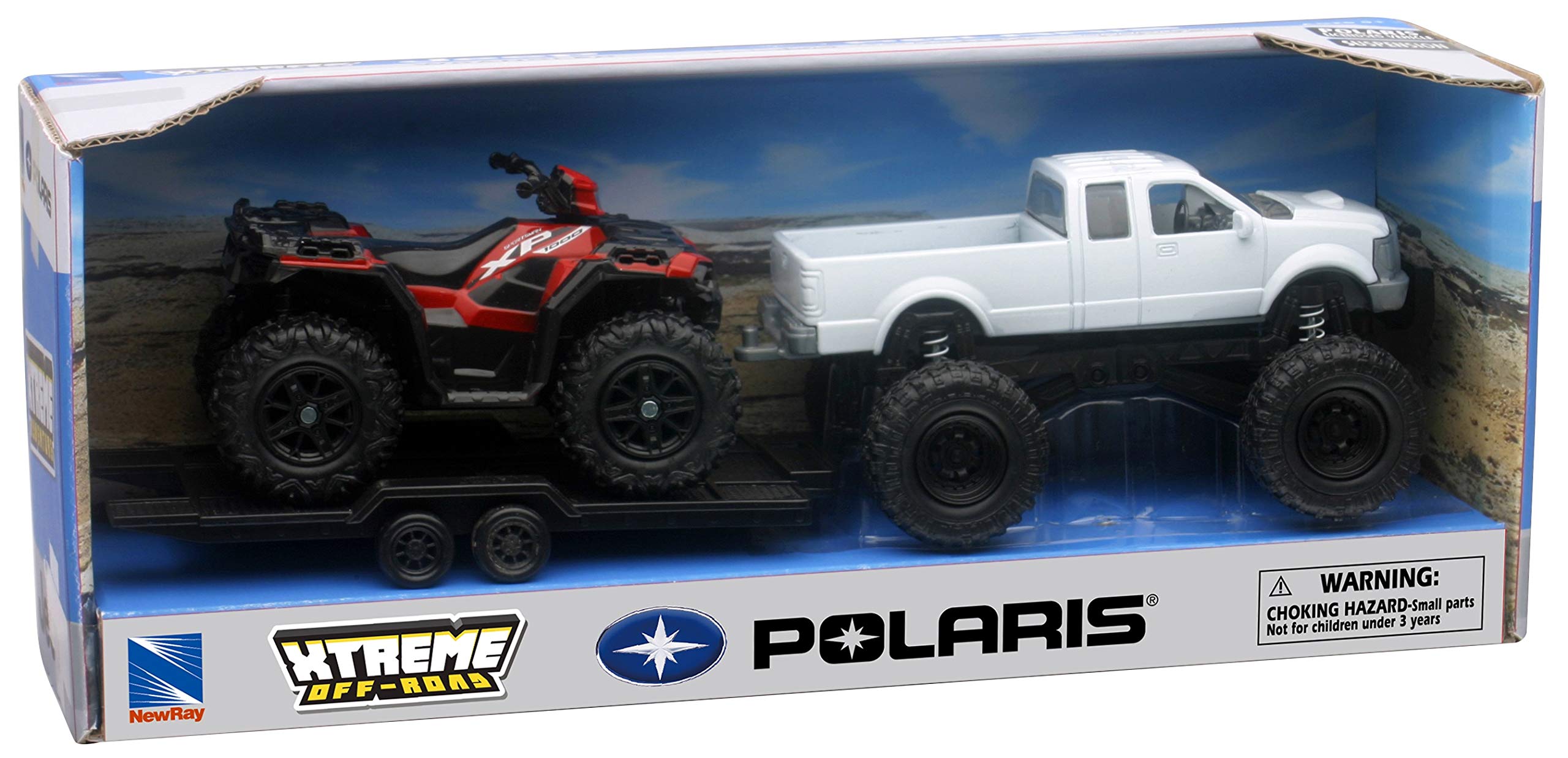 New-Ray Toy Replica 4x4 Lifted Pickup Truck with Polaris Sportsman XP1000 ATV