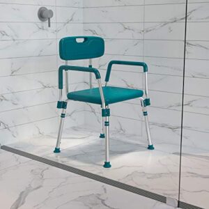 flash furniture hercules series 300 lb. capacity adjustable teal bath & shower chair with quick release back & arms