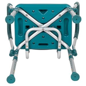 Flash Furniture HERCULES Series 300 Lb. Capacity Adjustable Teal Bath & Shower Chair with Quick Release Back & Arms