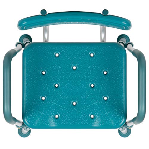 Flash Furniture HERCULES Series 300 Lb. Capacity Adjustable Teal Bath & Shower Chair with Quick Release Back & Arms