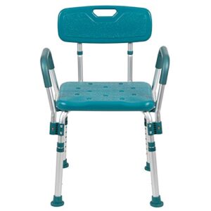 Flash Furniture HERCULES Series 300 Lb. Capacity Adjustable Teal Bath & Shower Chair with Quick Release Back & Arms