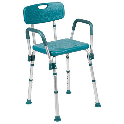 Flash Furniture HERCULES Series 300 Lb. Capacity Adjustable Teal Bath & Shower Chair with Quick Release Back & Arms