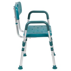 Flash Furniture HERCULES Series 300 Lb. Capacity Adjustable Teal Bath & Shower Chair with Quick Release Back & Arms