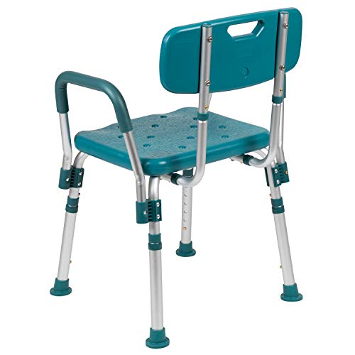 Flash Furniture HERCULES Series 300 Lb. Capacity Adjustable Teal Bath & Shower Chair with Quick Release Back & Arms