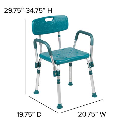 Flash Furniture HERCULES Series 300 Lb. Capacity Adjustable Teal Bath & Shower Chair with Quick Release Back & Arms