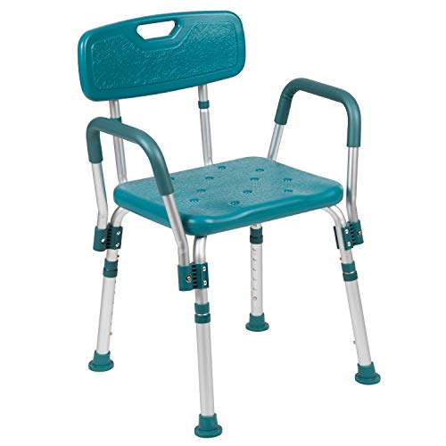 Flash Furniture HERCULES Series 300 Lb. Capacity Adjustable Teal Bath & Shower Chair with Quick Release Back & Arms