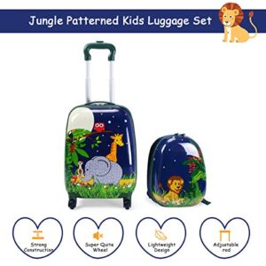 GYMAX Kids Carry On Luggage Set, 12" & 16" 2PCS Rolling Suitcase (Giraff)