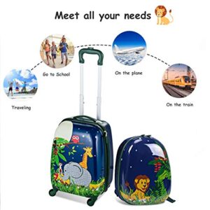 GYMAX Kids Carry On Luggage Set, 12" & 16" 2PCS Rolling Suitcase (Giraff)