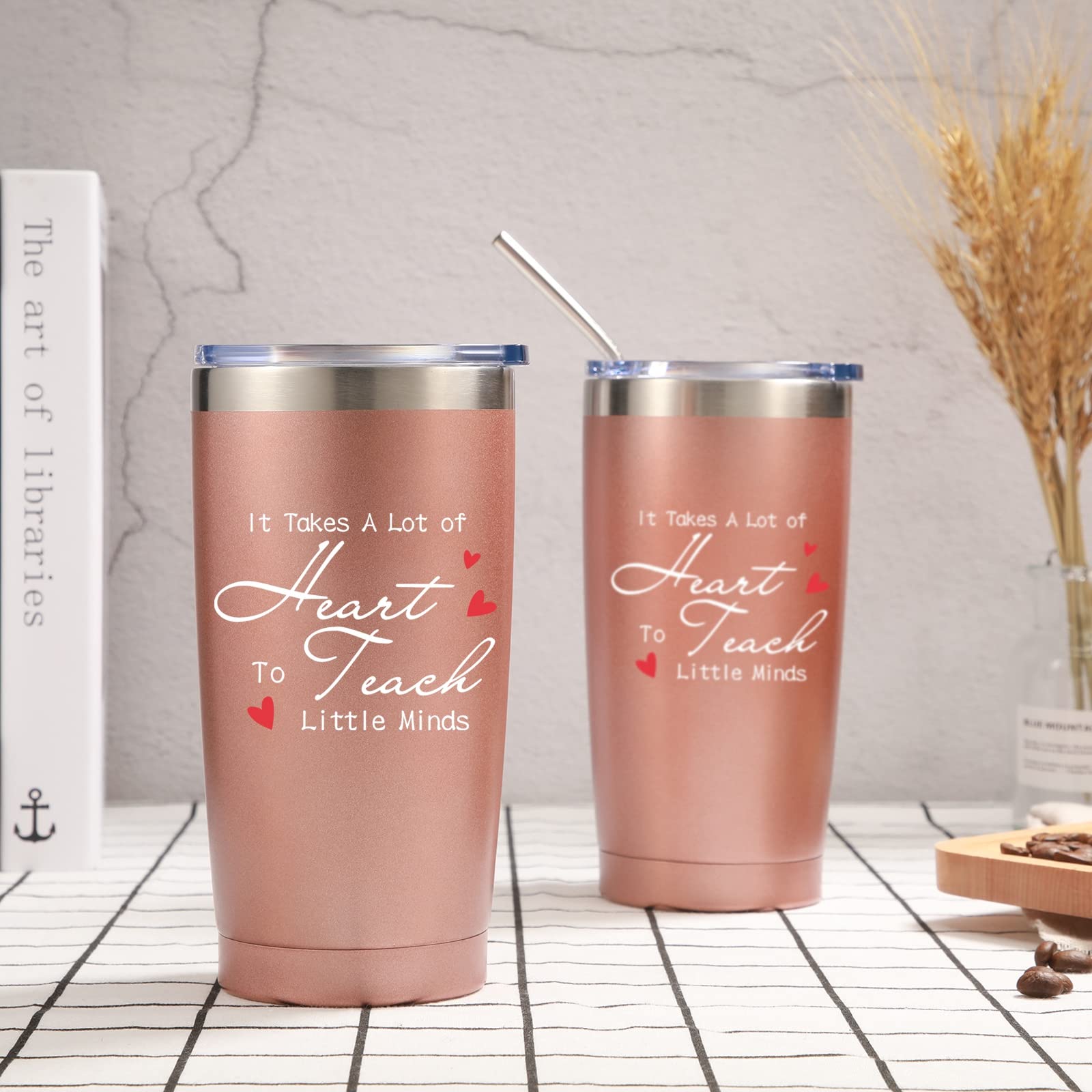 Boao 2 Pcs It Takes a Big Heart to Teach Minds Travel Cup, Teacher Appreciation Gifts Men Women Personalized Birthday Christmas Graduation Thank You Gifts for Teachers, 20 oz