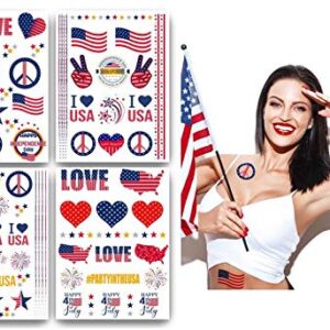 Terra Tattoos Assorted Temporary Tattoos Designs Party Favors Costumes Goody Bags Adults Kids Waterproof Temporary Tattoos (4th of July)