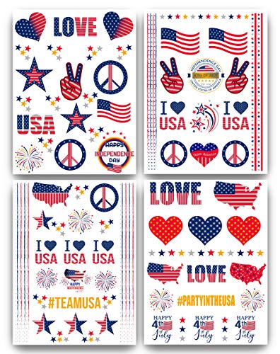 Terra Tattoos Assorted Temporary Tattoos Designs Party Favors Costumes Goody Bags Adults Kids Waterproof Temporary Tattoos (4th of July)