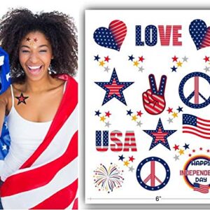 Terra Tattoos Assorted Temporary Tattoos Designs Party Favors Costumes Goody Bags Adults Kids Waterproof Temporary Tattoos (4th of July)