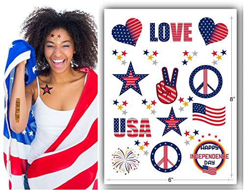 Terra Tattoos Assorted Temporary Tattoos Designs Party Favors Costumes Goody Bags Adults Kids Waterproof Temporary Tattoos (4th of July)